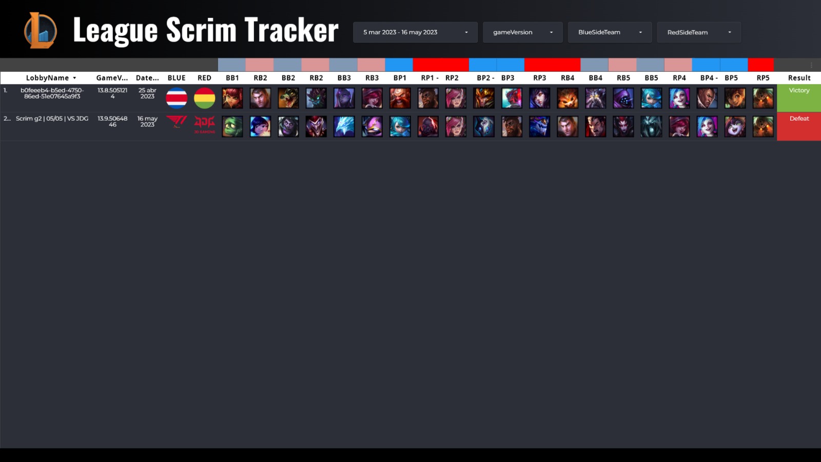 League Scrim Tracker